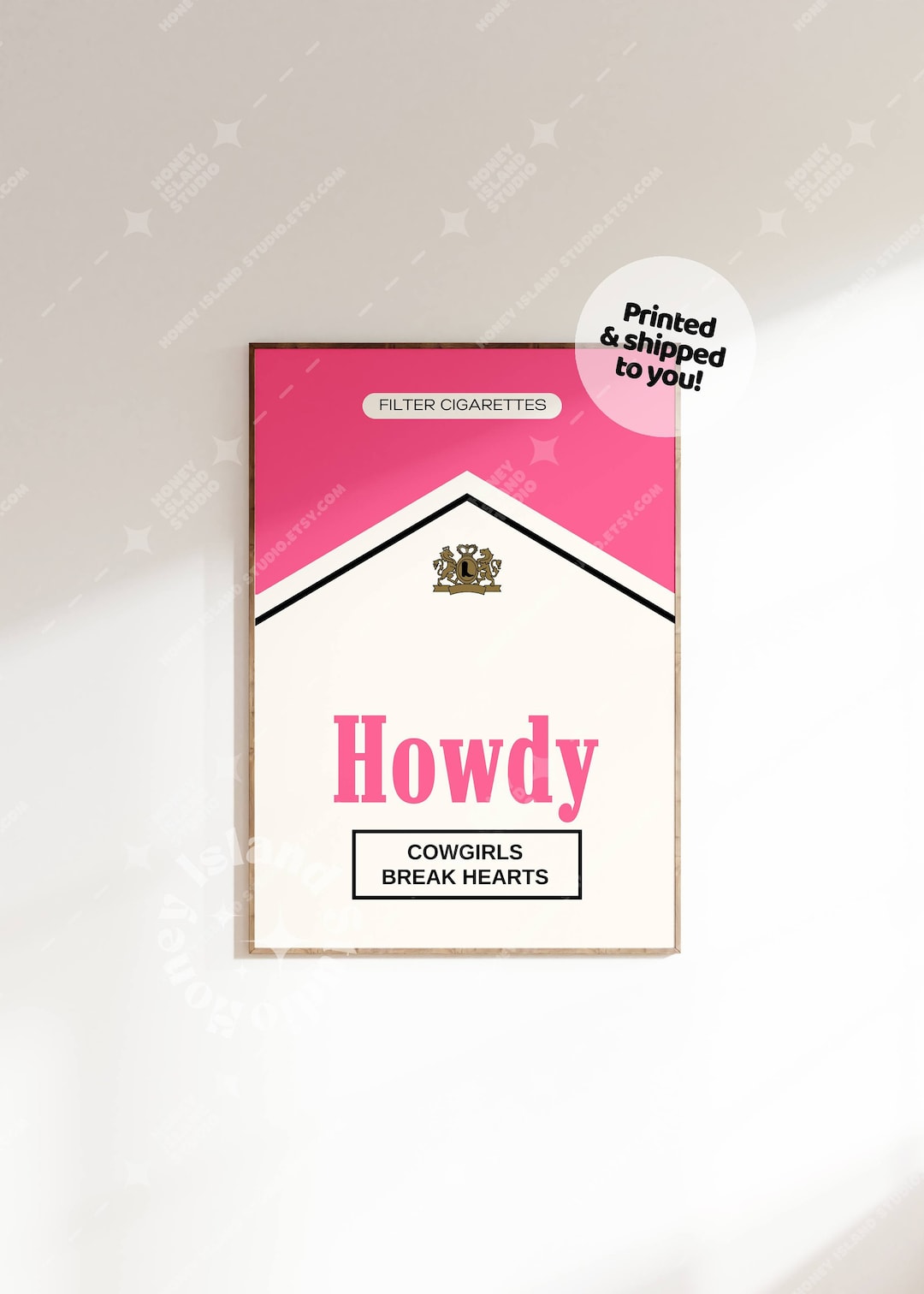 Retro Howdy Print, Cowgirl Prints, Pink Cigarette Pack Print, Western ...