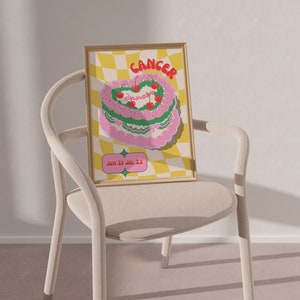 Cancer Cake Poster, Zodiac Cancer Cake Print, Retro Wall Decor ...