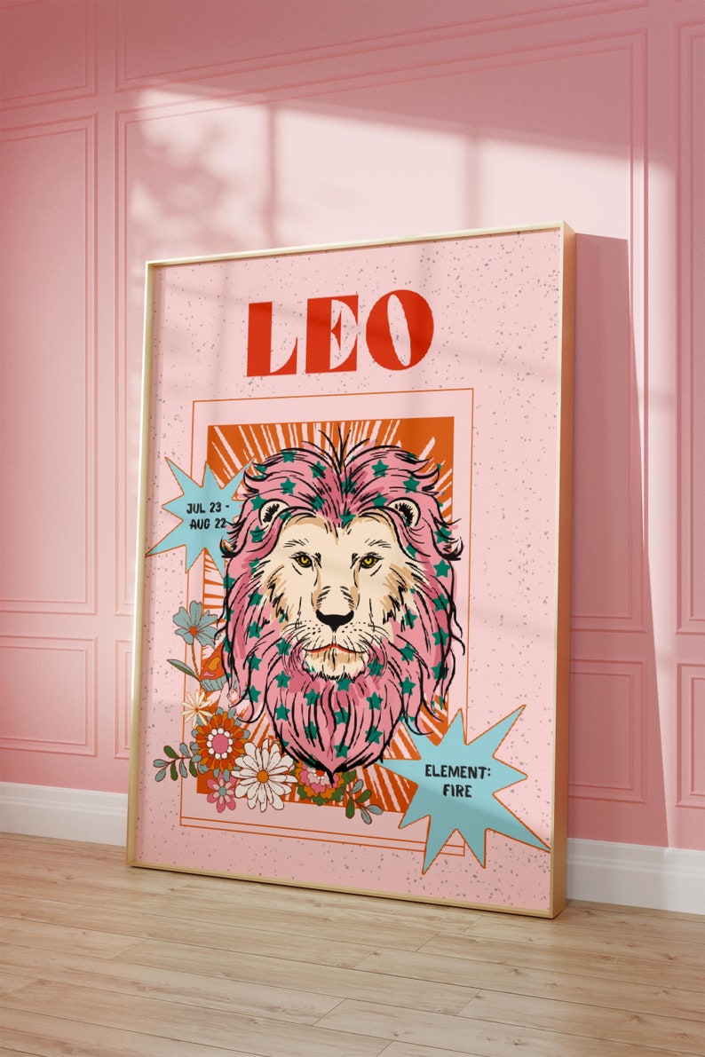 Leo Zodiac Sign Retro Print, Downloadable Wall Art (digital Download ...