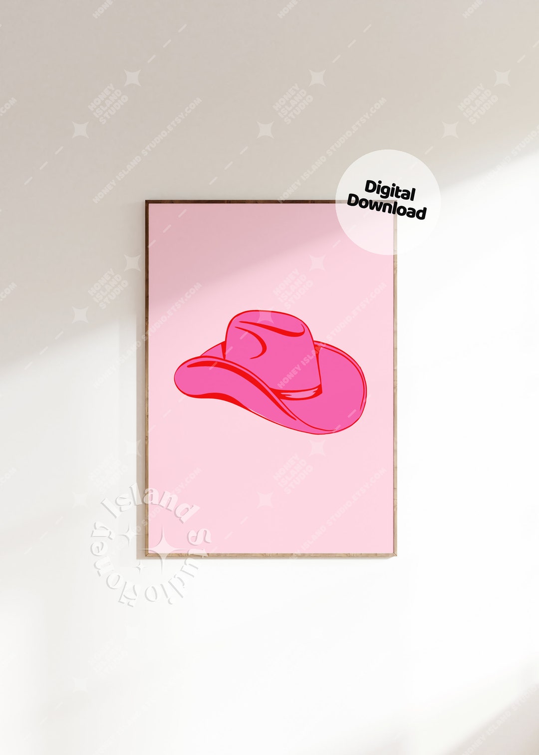Pink Cowboy Hat Printable Art, Pink Western Decor, Preppy Wall Decor ...