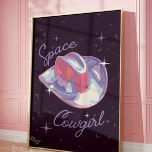 Space Cowgirl Hat Art Print, Western Dorm Decor - Etsy
