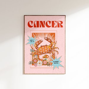 Cancer Poster, Zodiac Cancer Print, Retro Wall Decor, Digital Download ...