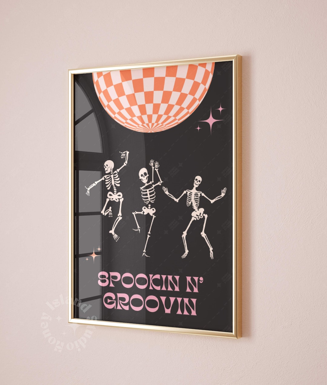 Halloween Print, Disco Skeleton Halloween Spookin N' Groovin Wall Art ...