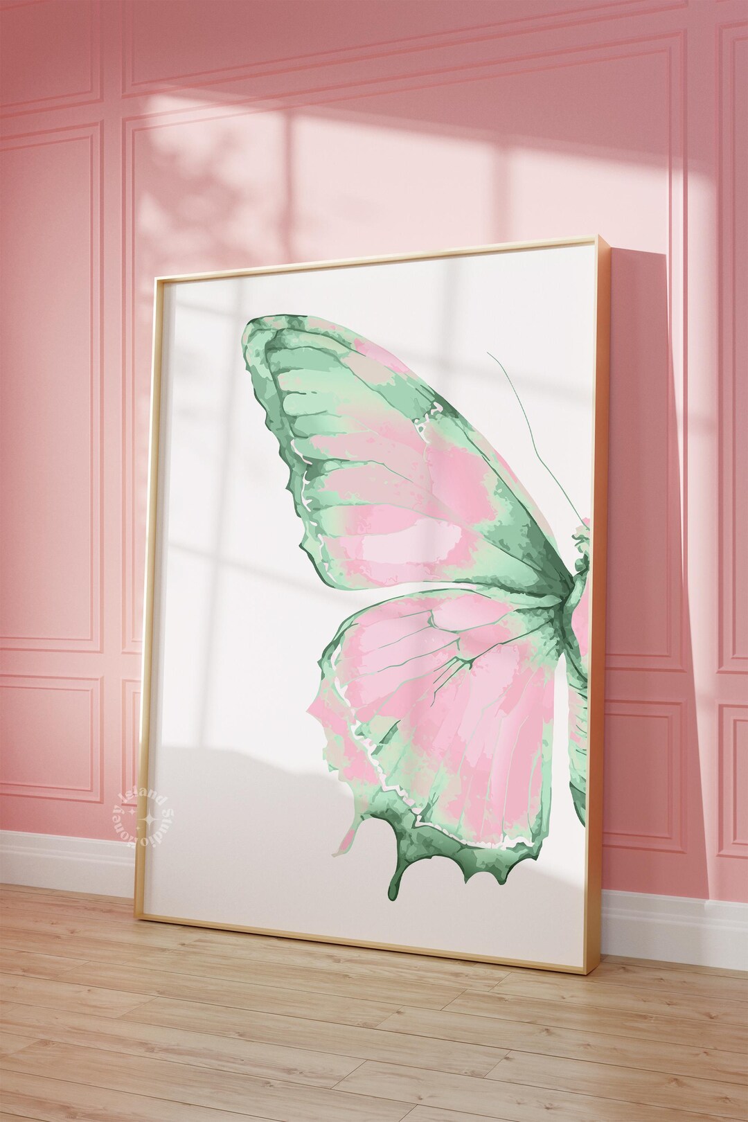 Split Butterfly Wall Art, LEFT Wing Split Butterfly, Pink Green Mint ...