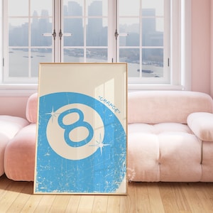 8 Ball Pink Blue Luck Chance Retro Art Print Bar Cart Decor Retro Ball ...