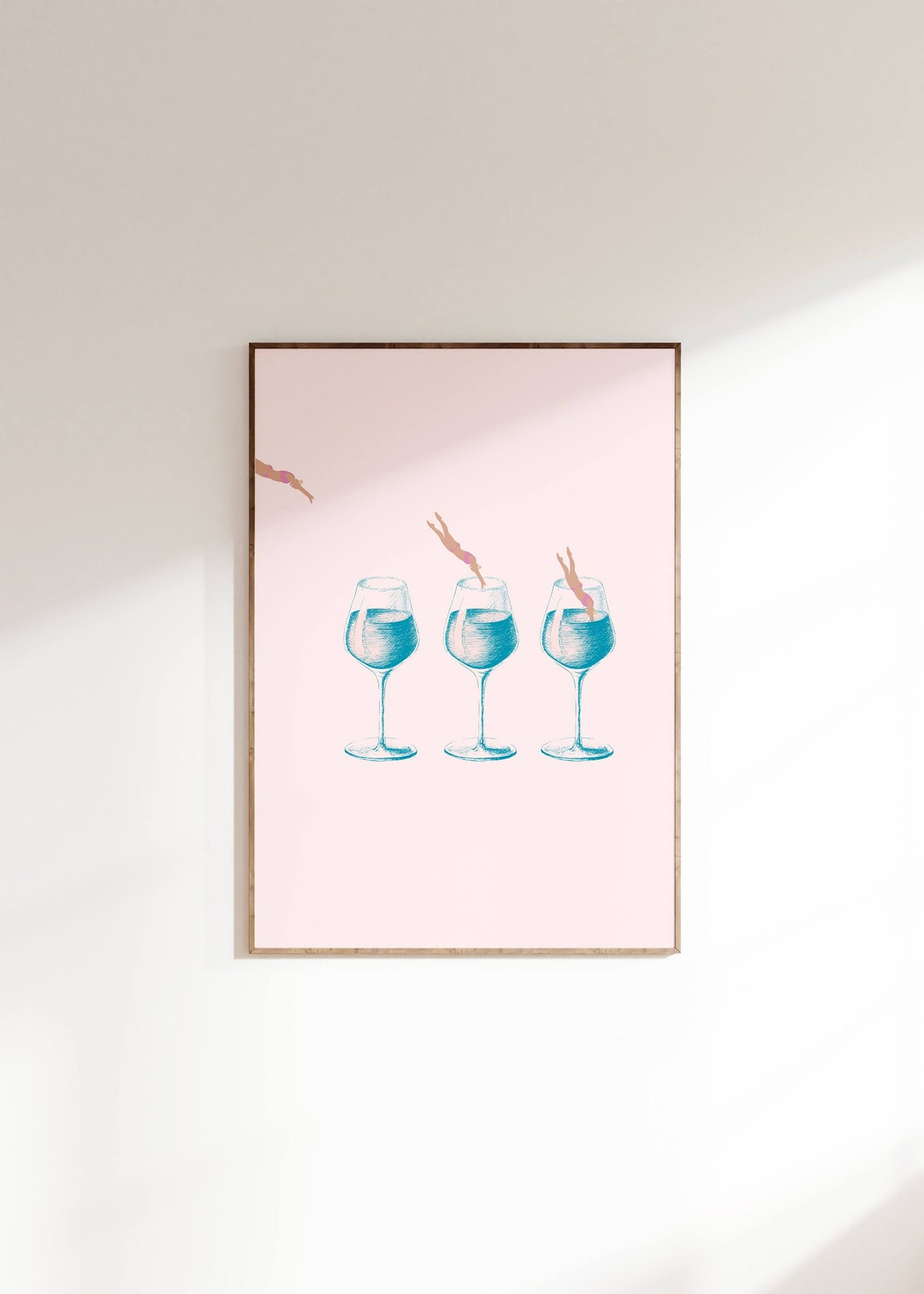 Retro Wine Diving Blue and Pink Printable Art, Apartment Decor, - Etsy