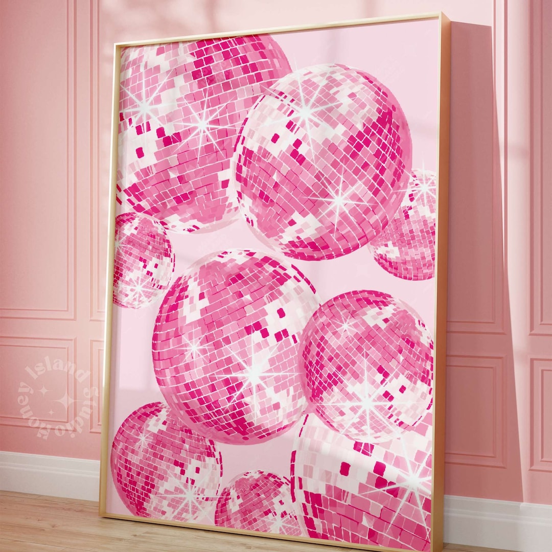 Disco Ball Wall Art, Pink Disco Ball Poster, Pink Wall Decor, Hot ...