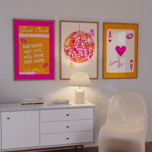Pink Orange Wall Art, Set of 3 Prints Gallery, Preppy Funky Prints ...