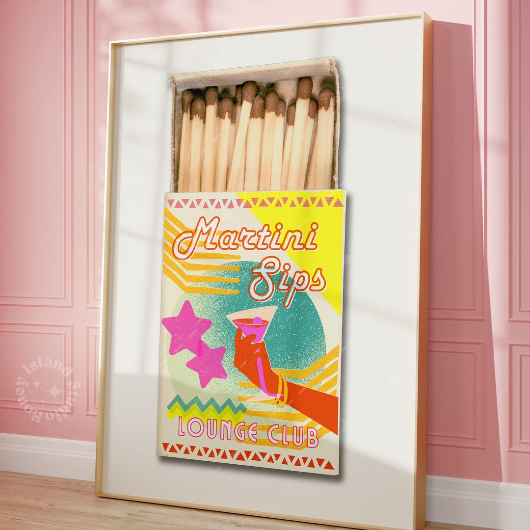 Martini Vintage Matchbox, Cocktail Retro Poster Bar Cart Preppy Dorm ...