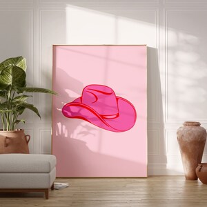 Pink Cowboy Hat Printable Art, Pink Western Decor, Preppy Wall Decor ...