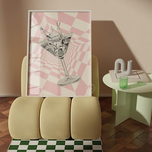 Pink Funky Martini Cocktail Print, Pink Cocktail Poster, Bar Cart Wall ...