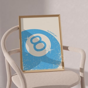 8 Ball Pink Blue Luck Chance Retro Art Print Bar Cart Decor Retro Ball ...