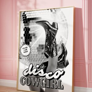 Disco Cowgirl Disco Black White Print Funky Disco Cowgirl - Etsy