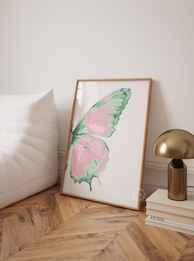 Split Butterfly Wing Wall Art: Pink, Green, Mint Dorm Decor - RIGHT ...