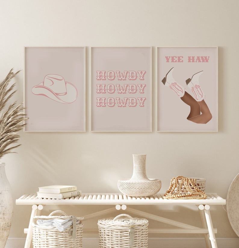 Set of 3 Howdy Prints Light Pink Howdy Sign Blush Western - Etsy