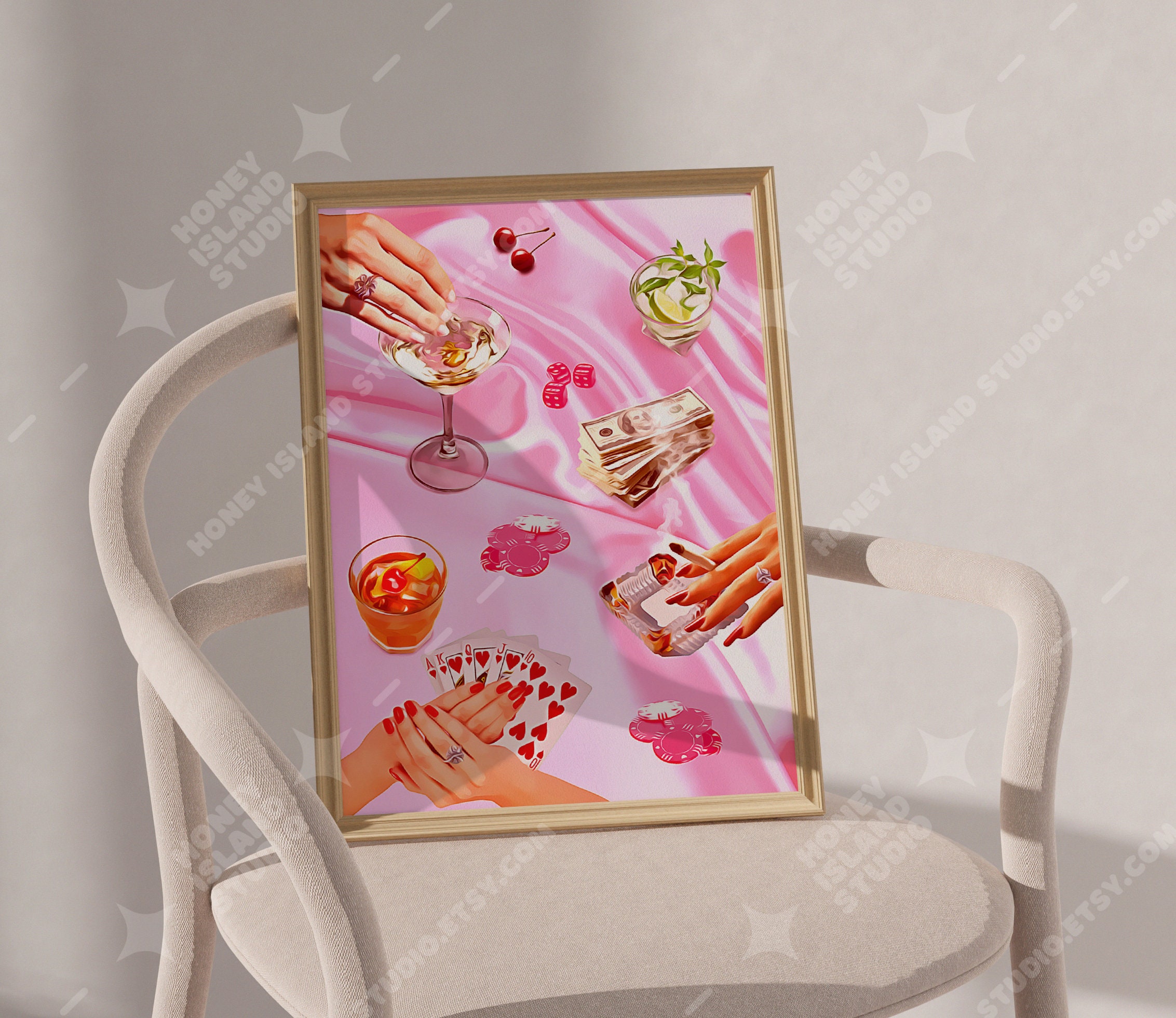 Pink Playing Cards Wall Print Pink Poker Night Cards & - Etsy UK