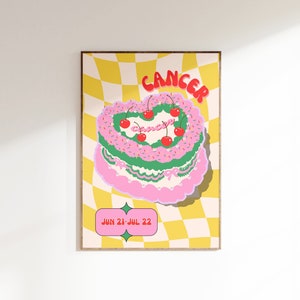 Cancer Cake Poster, Zodiac Cancer Cake Print, Retro Wall Decor ...