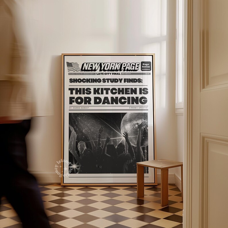 This Kitchen is for Dancing Print, Retro Newspaper Art (digital) - Etsy