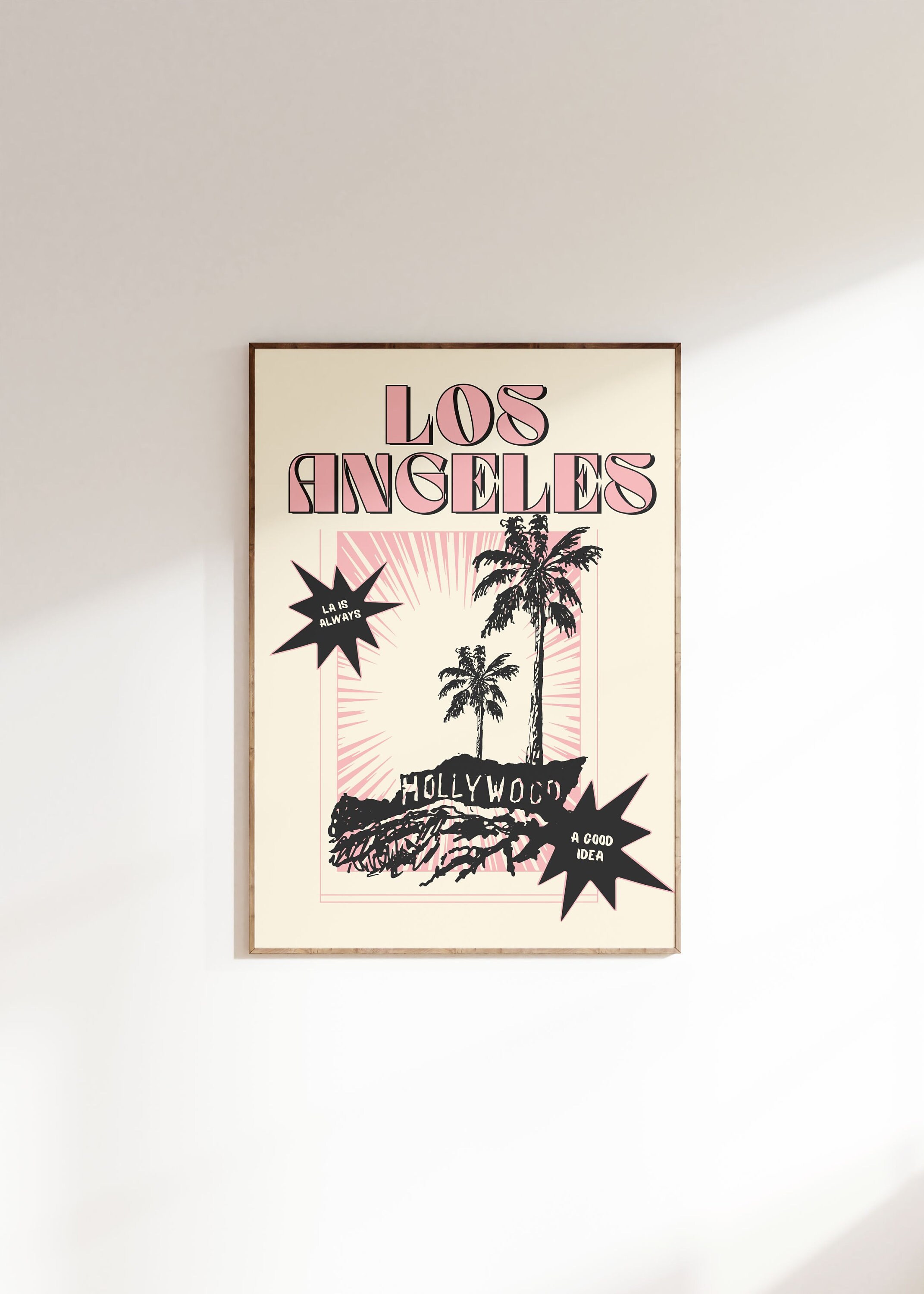 Retro Los Angeles Travel Poster, Pink Girly LA Print (digital Download ...