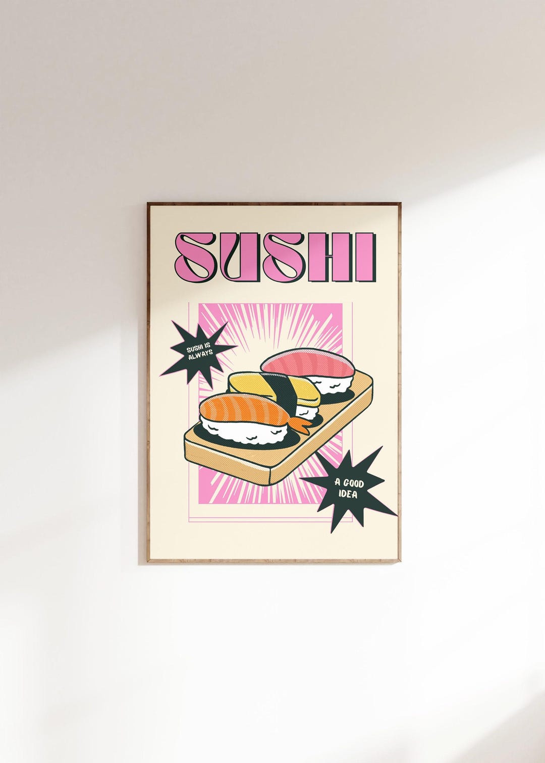 Sushi Print, Retro Sushi Poster, Sushi Kitchen Wall Art, Retro Vintage ...
