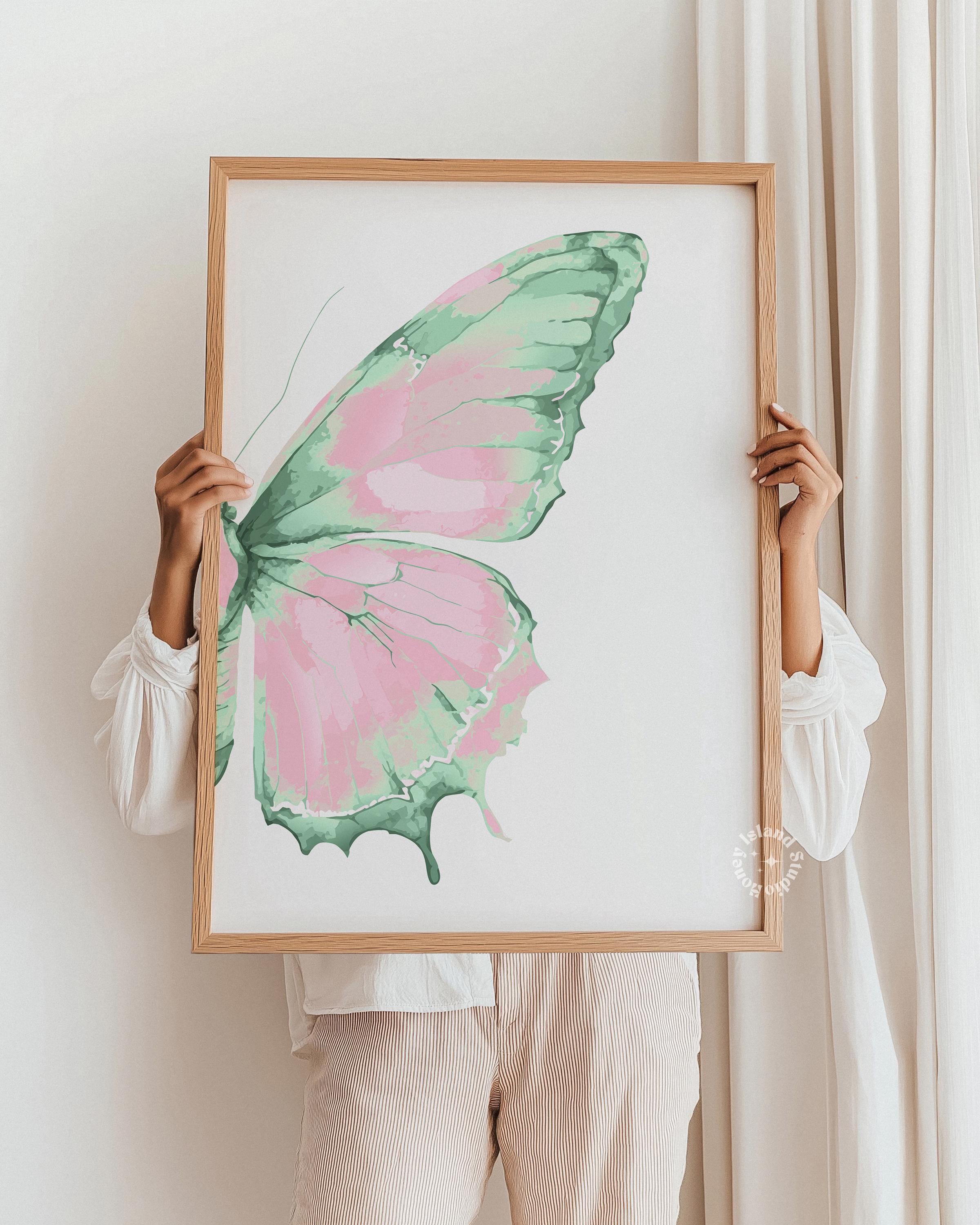 Split Butterfly Wing Wall Art: Pink, Green, Mint Dorm Decor - RIGHT ...