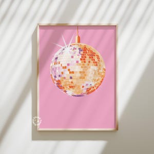 Disco Ball Wall Art, Pink Orange Disco Ball Poster, Pink Wall Decor ...