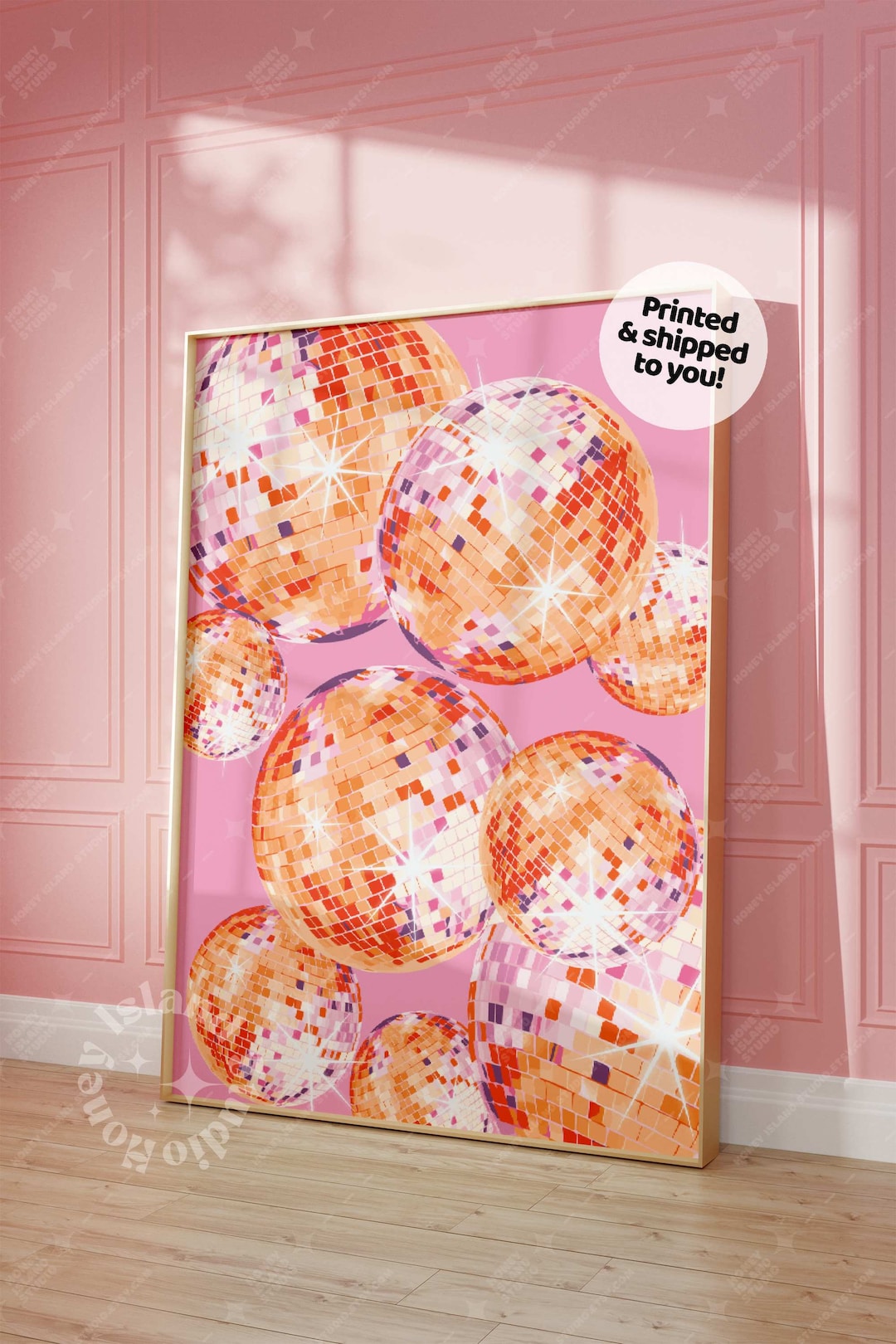 Disco Ball Wall Art Pink Disco Ball Decor Print Pink Orange - Etsy