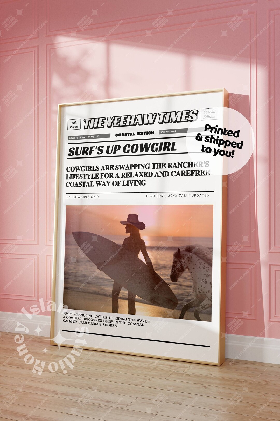 Coastal Cowgirl Newspaper Print, Western Wall Art - Etsy