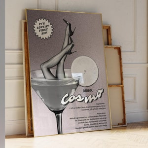 Cosmopolitan Cocktail Print, Cosmo Cocktail Drink Art, Bar Cart Prints ...