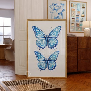Blue Butterfly Print: Preppy Dorm Decor, Girly Wall Art (UNFRAMED) - Etsy