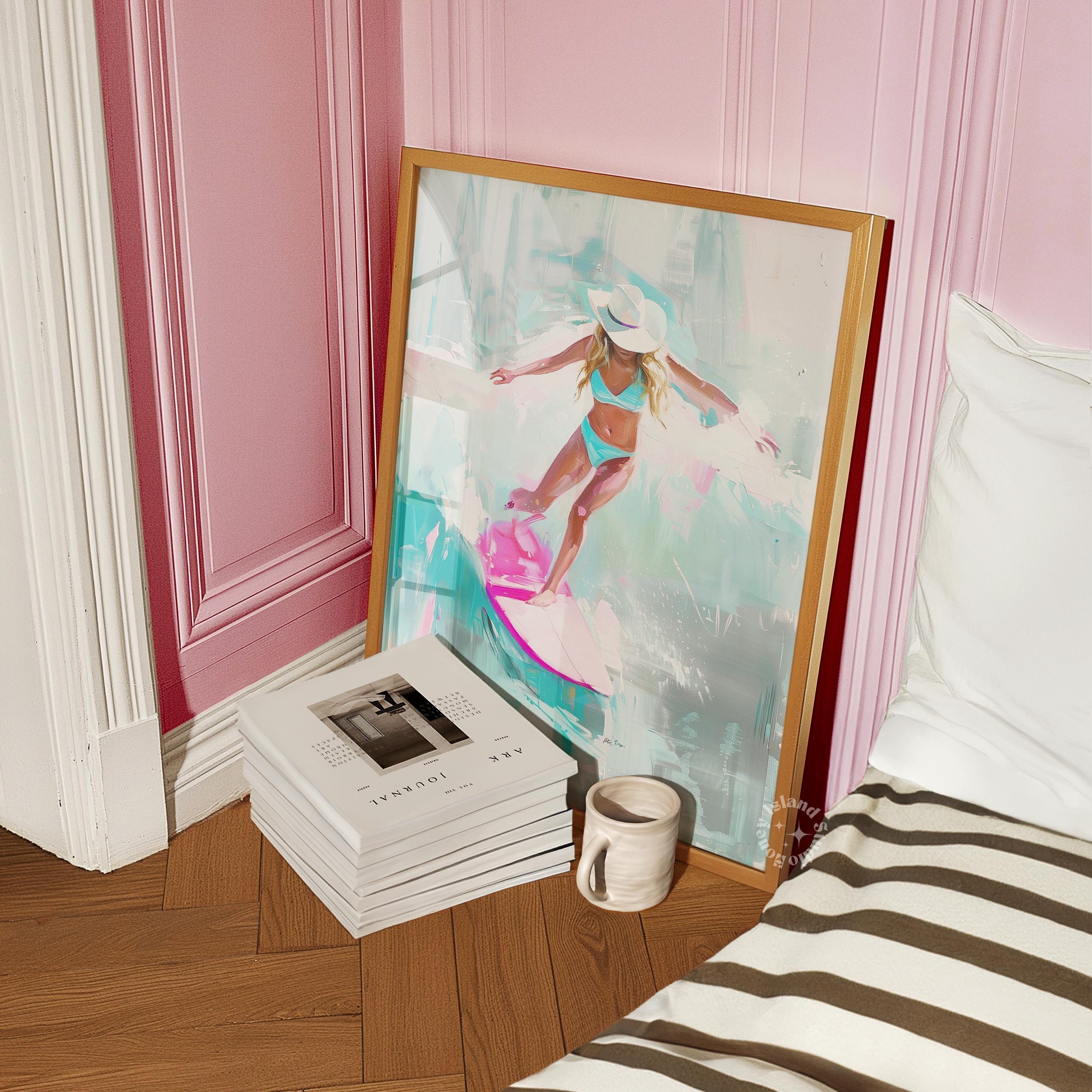 Coastal Cowgirl Surf Art Print: Preppy Blue Beach House Decor (UNFRAMED ...