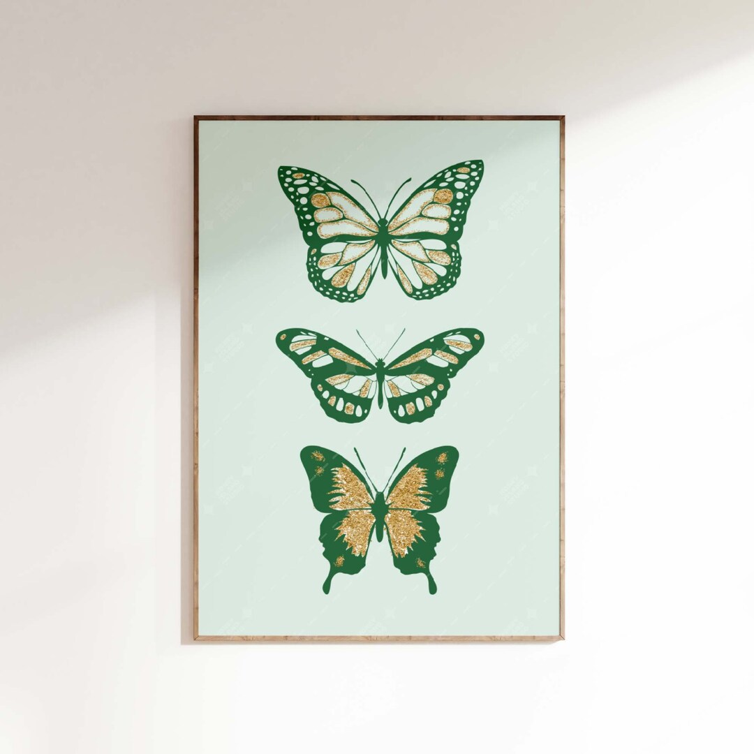 Preppy Butterfly Poster Green Butterflies Wall Art Trendy Retro Print ...