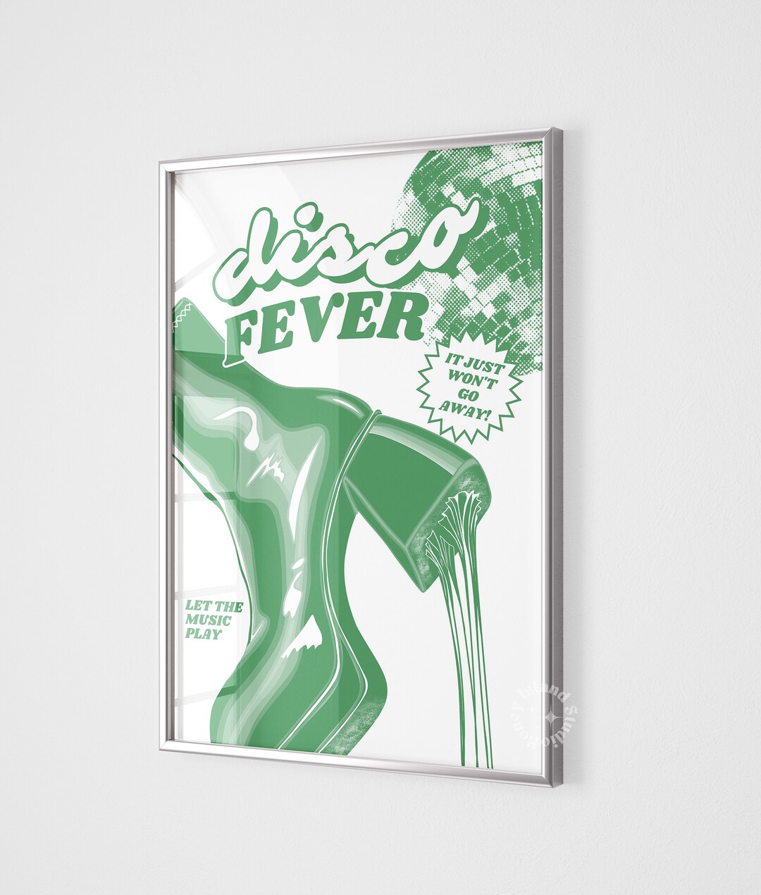 Retro Funky Poster Disco Fever Disco Kick Funky Print Green Wall Decor ...