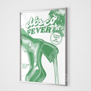 Retro Funky Poster Disco Fever Disco Kick Funky Print Green Wall Decor ...