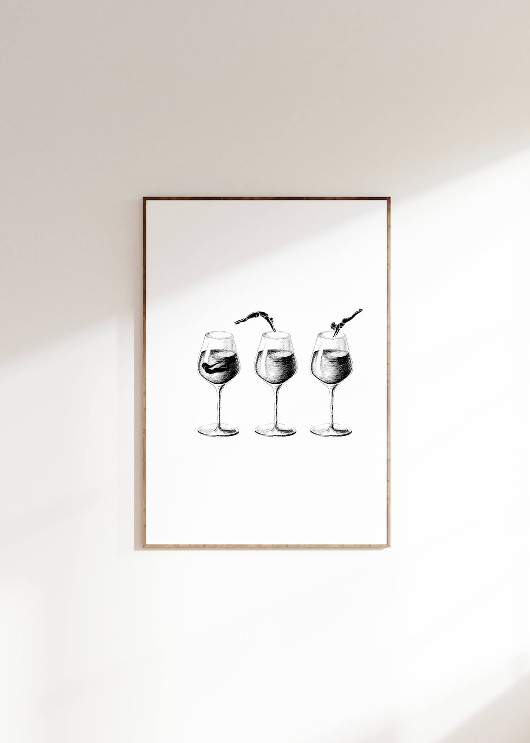 Retro Wine Diving Black and White Printable Art, Apartment Decor - Etsy