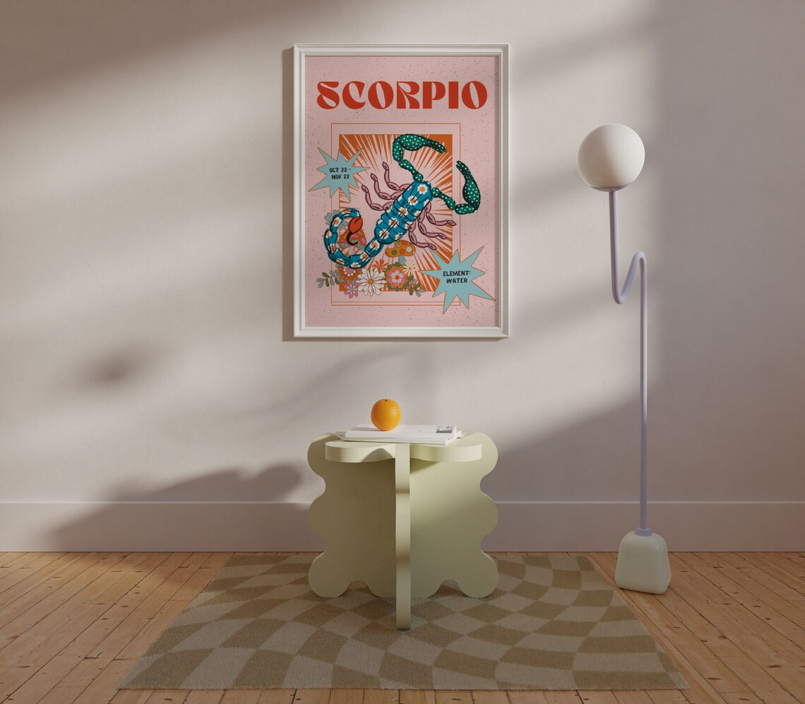Scorpio Poster, Zodiac Print, Scorpio Retro Wall Decor, Digital ...