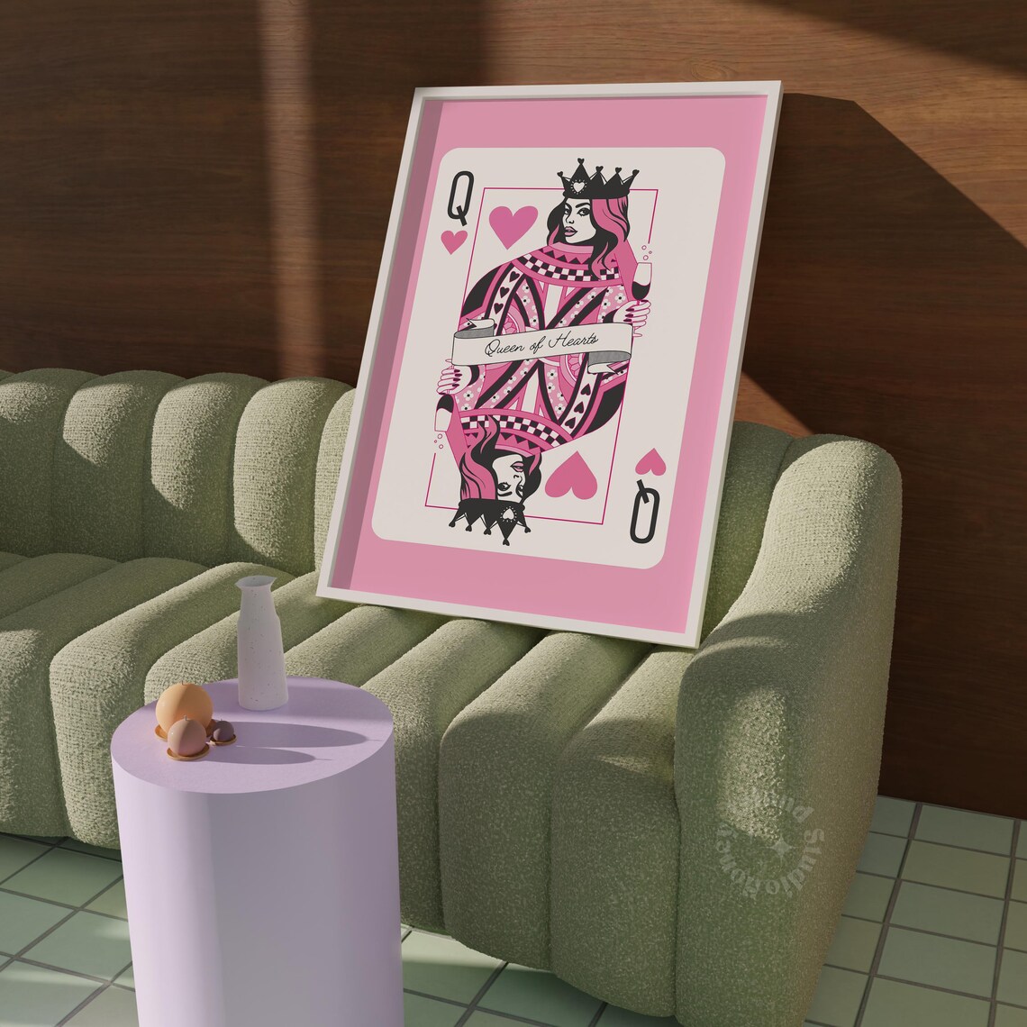 Pink Queen of Hearts Card Print: Trendy Bar Cart Decor (UNFRAMED) - Etsy