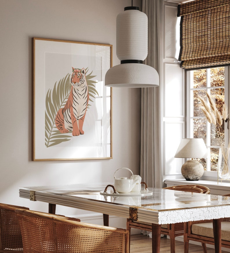 Tiger Wall Art Print Boho Tiger Printable Art Tiger Palms - Etsy