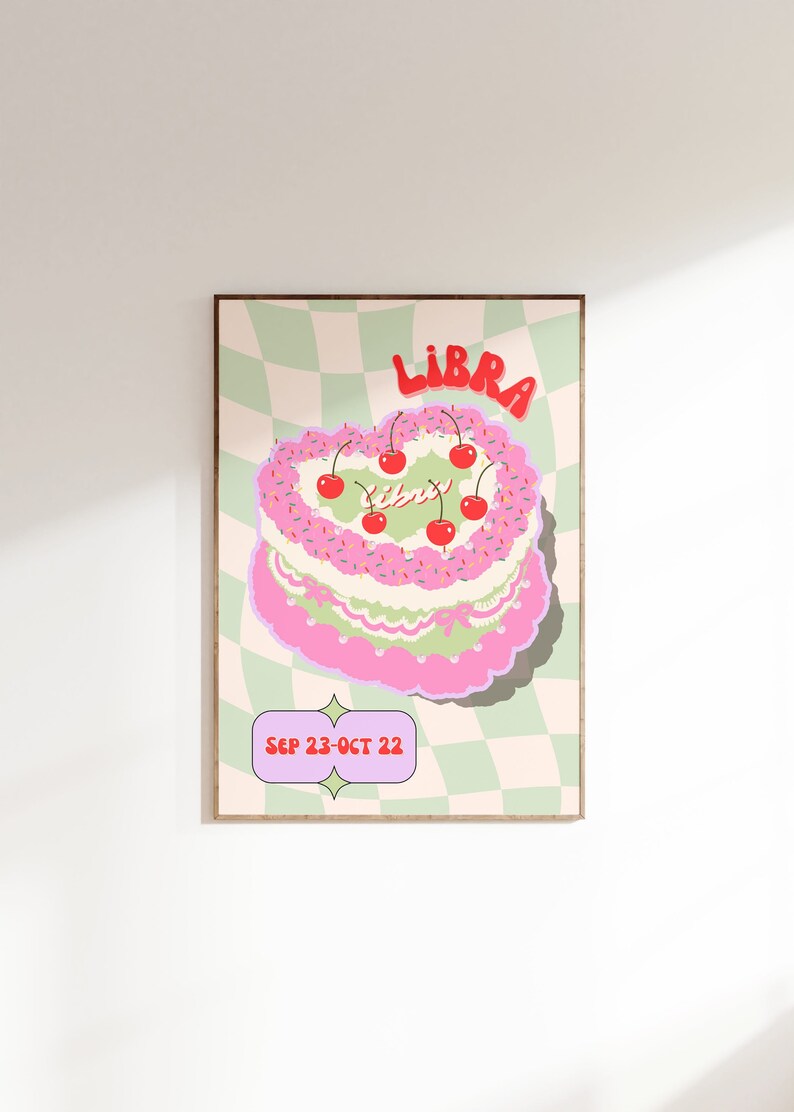 Libra Birthday Cake Print Zodiac Libra Print Libra Retro - Etsy