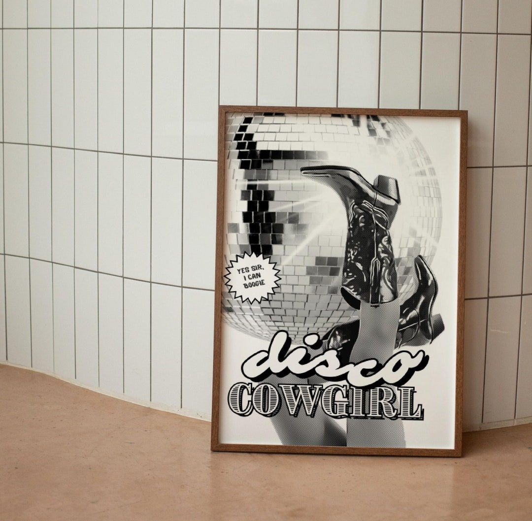 Disco Cowgirl Disco Black White Print Funky Disco Cowgirl - Etsy