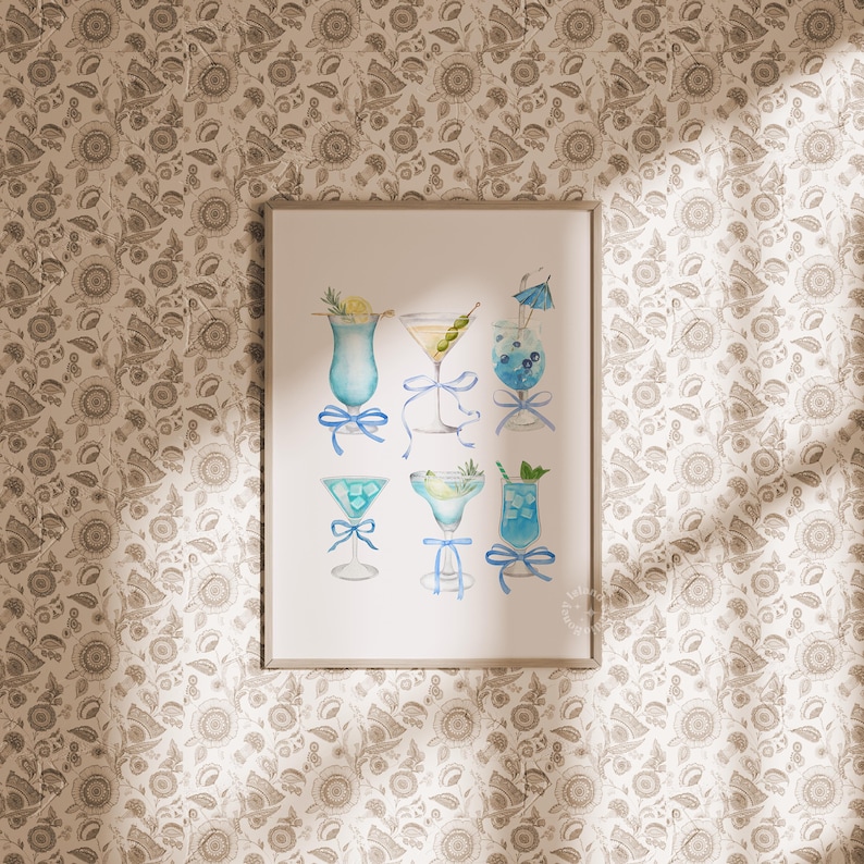 Blue Cocktail Art Print: Trendy Bar Cart Decor (UNFRAMED) - Etsy