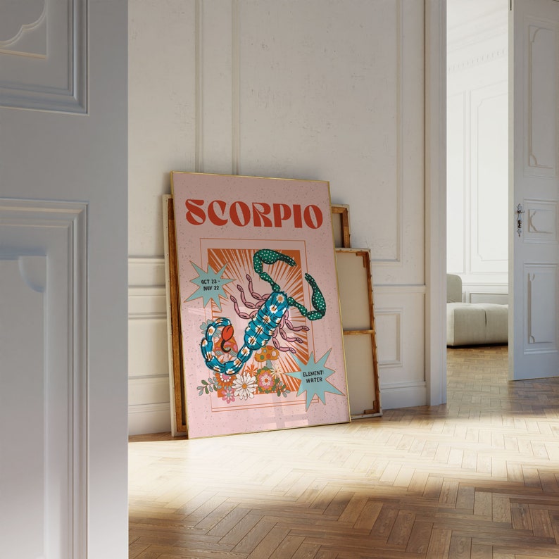 Scorpio Poster, Zodiac Print, Scorpio Retro Wall Decor, Digital ...