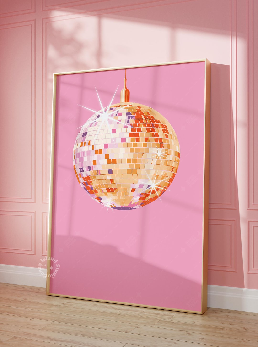 Disco Ball Wall Art, Pink Orange Disco Ball Poster, Pink Wall Decor ...