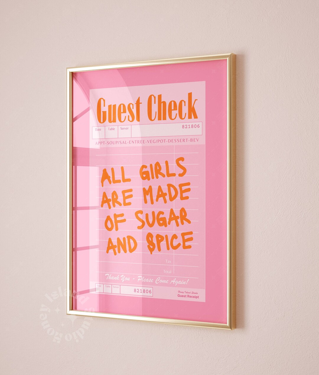 Guest Check Wall Art, Pink Wall Art, Girl Room Decor Retro Art Print ...