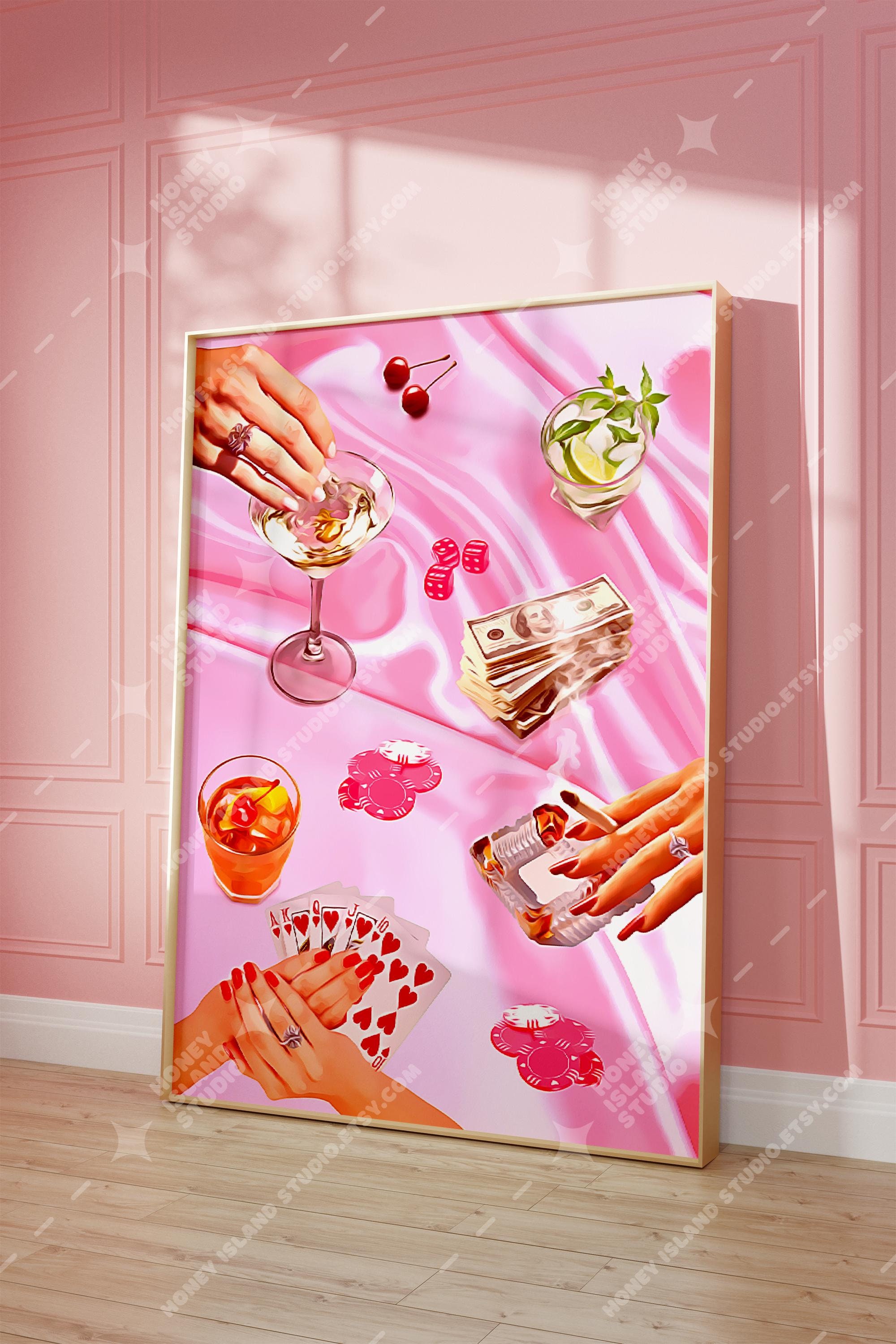 Pink Playing Cards Wall Print Pink Poker Night Cards & - Etsy UK