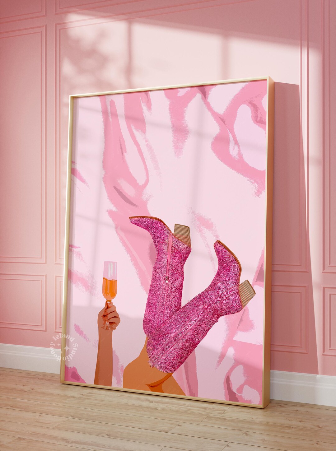 Pink Cowgirl Boots Rosé Print: Girly Western Bar Cart Decor (UNFRAMED ...
