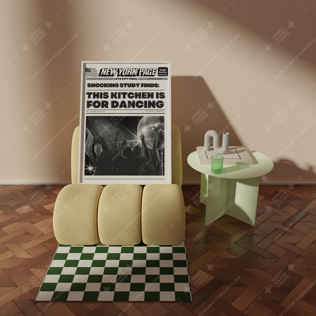 This Kitchen is for Dancing Print, Retro Newspapers Print, Disco ...