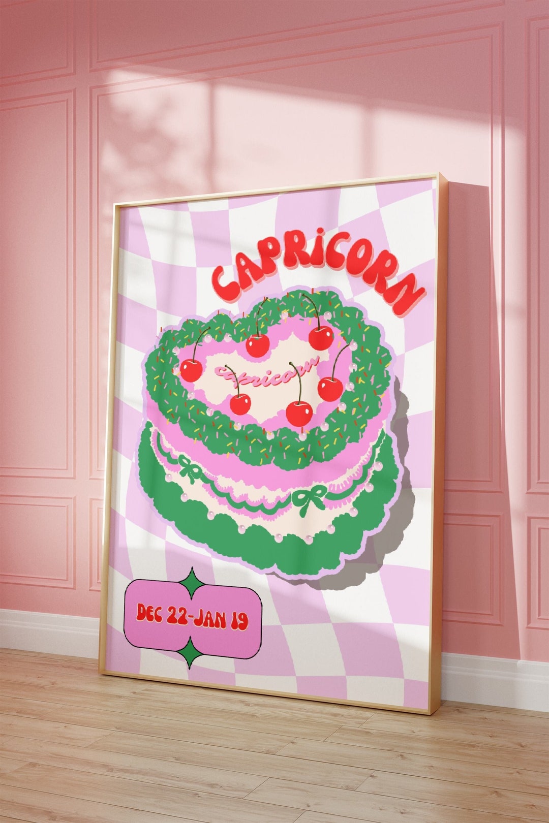 Capricorn Birthday Cake Poster Zodiac Print Capricorn Retro Wall