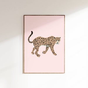 Jaguar Wall Art Print, Boho Leopard Printable Art, Pink Jaguar Boho ...