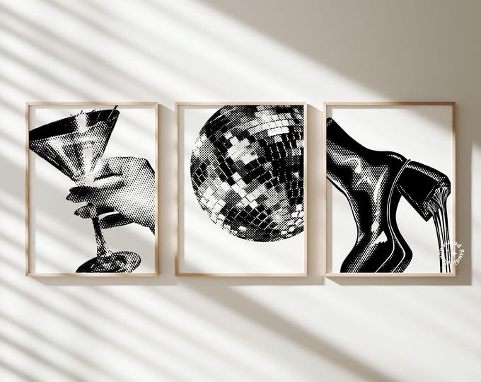 Mirror Ball Print, Funky Disco Ball Print, Disco Poster, Bar Cart Wall ...